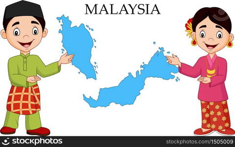 Cartoon Malaysia couple wearing traditional costume — Stockphotos.com