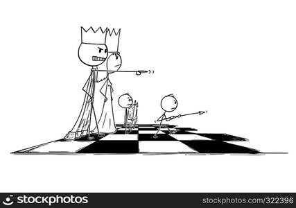 Cartoon stick figure drawing conceptual illustration of giant menacing ...