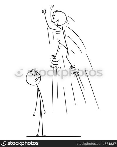 Cartoon stick figure drawing conceptual illustration of man enjoying ...