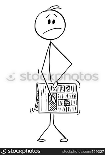 Cartoon Stick Figure Drawing Conceptual Illustration Of Naked Man Hiding And Covering His Crotch