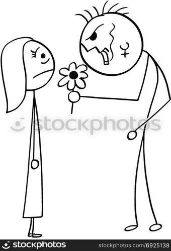 Cartoon Stick Man Drawing Illustration Of Young Woman Surprised On Date