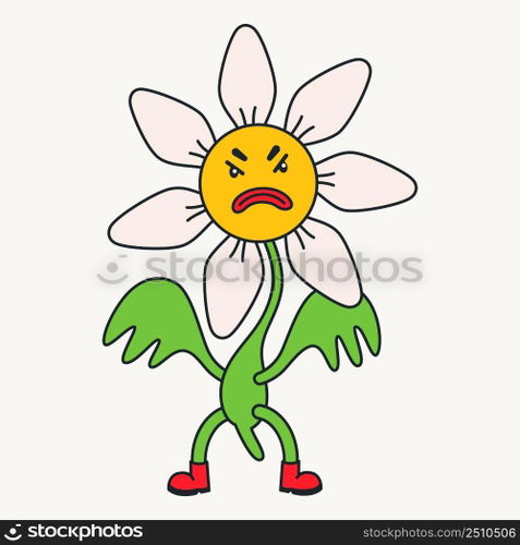 Cartoon vector funny cute Comic characters, angry daisy flower. Crazy ...