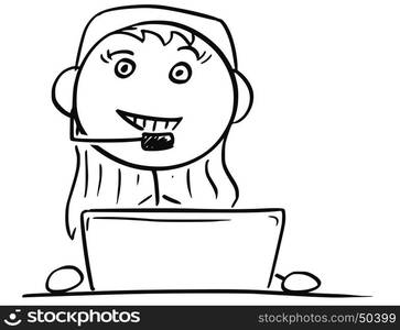 Cartoon vector stick man stickman drawing of female Call Center ...