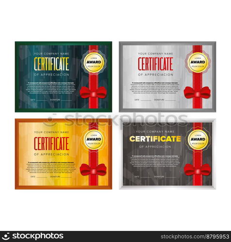 Certificate design set with red ribbons and bows. Certificate design ...