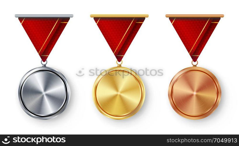 Champion Medals Blank Set Vector. Metal Realistic First, Second Third ...