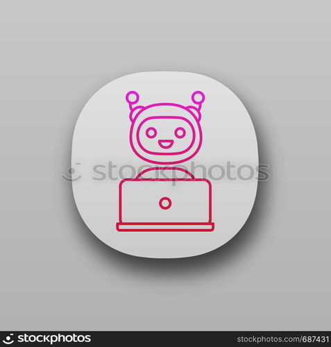 Chatbot app icon. UI/UX user interface. Chat bot. Artificial conversational entity. Virtual ...