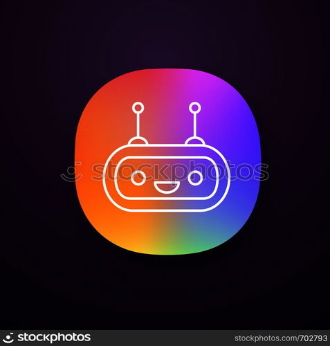 Chatbot app icon. UI/UX user interface. Talkbot. Laughing chat bot. Modern robot. Virtual ...