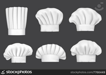 Realistic chef hat, cook cap and baker toque. 3d white chef hat. Vector ...