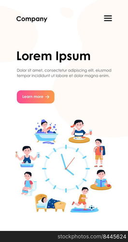Child daily routine clocks flat vector illustration. Cartoon schedule ...