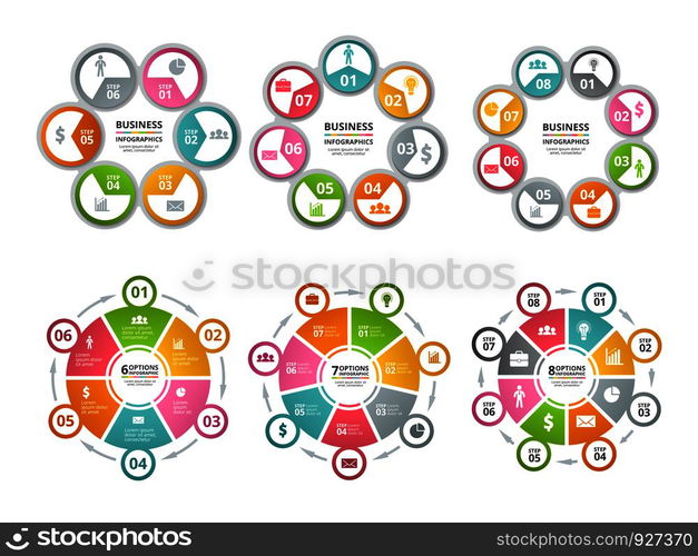 Circle shapes for infographics. Business radial charts. Vector radial ...