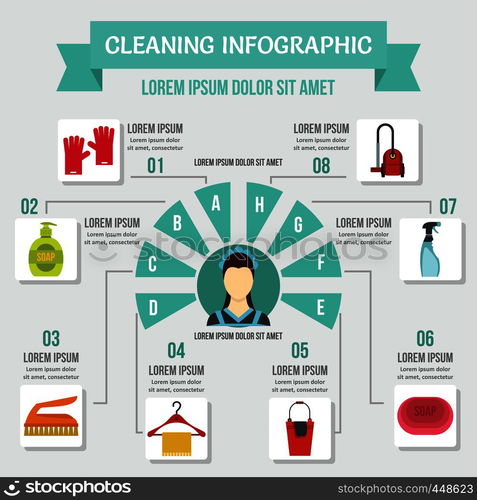 Cleaning infographic banner concept. Flat illustration of cleaning ...