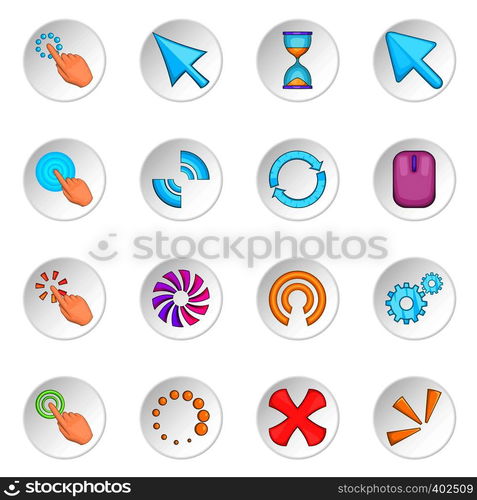 Click cursors icons set. Cartoon illustration of 16 Click cursors ...
