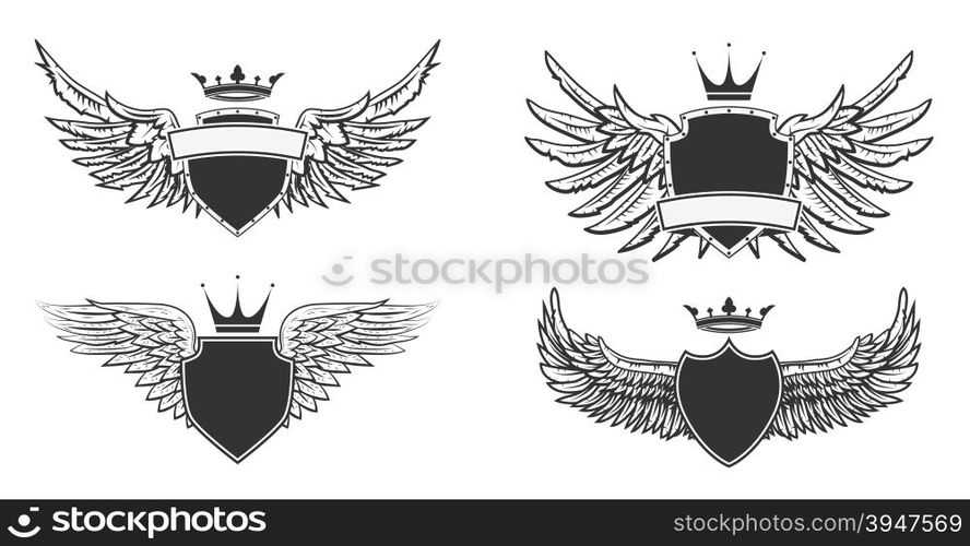 coat of arms with wings. Heraldic design template. Vector illustration ...