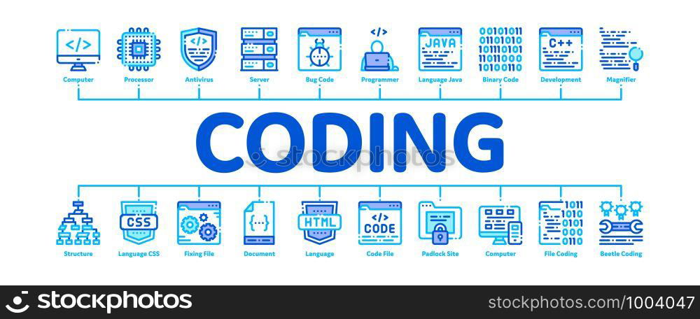 Coding System Minimal Infographic Web Banner Vector. Binary Coding ...