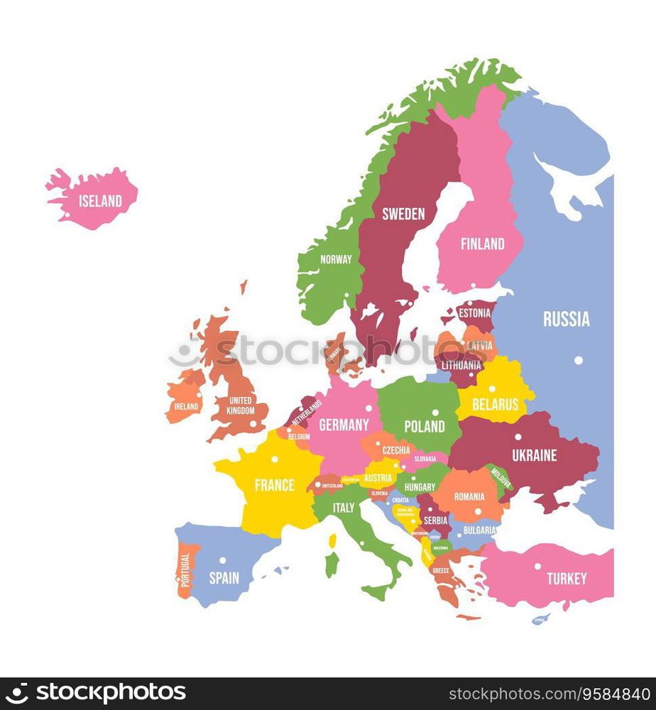 Colorful Europe map. Countries and borders, political map of Europe ...