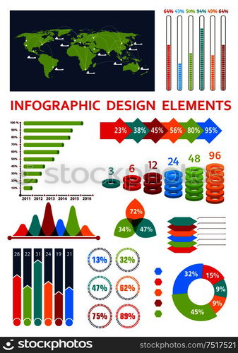 Colorful infographic symbols with shipping routes and ship icons, step ...