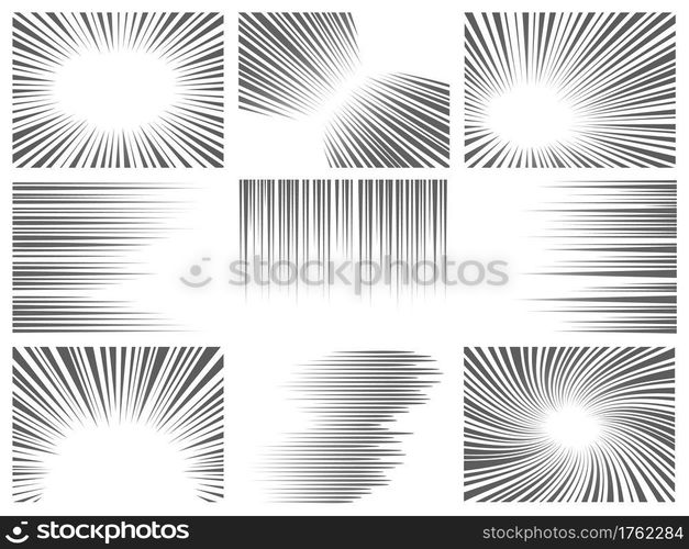 Comic line effect. Radial and horizontal speed motion texture for manga ...