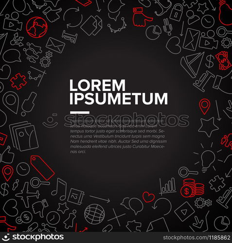 Communication flyer template made from icons and pictograms - dark ...