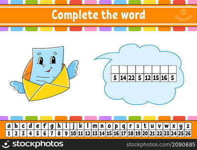 Complete the words. Cipher code. Learning vocabulary and numbers ...