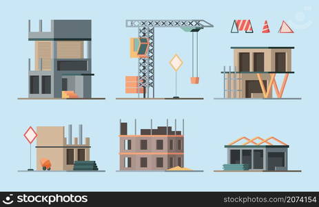 Building construction stages. Modern exterior wooden and brick roofing ...