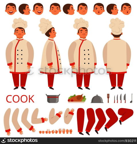 Cook animation. Chef characters body parts hands arms head and clothes ...