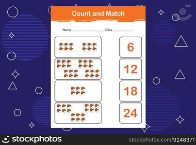 Count and match with the correct number. Matching education game. Count how many items and ...