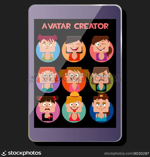 create a square avatar girl emotions in vector. create a square avatar ...