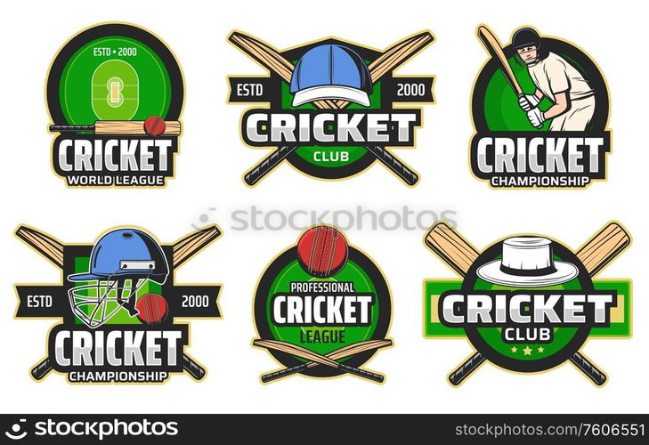 Cricket sport game and player vector icons. Sport club, tournament and ...