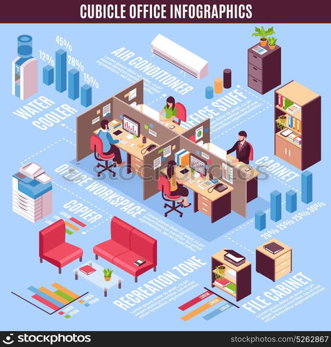 Cubicle Office Infographics Isometric Layout. Cubicle office ...