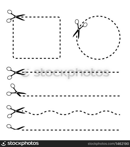 Cut with scissors in a dashed line. Cutout border for paper sticker ...
