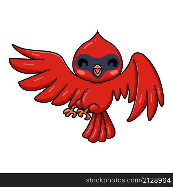Cute baby cardinal bird cartoon flying — Stockphotos.com