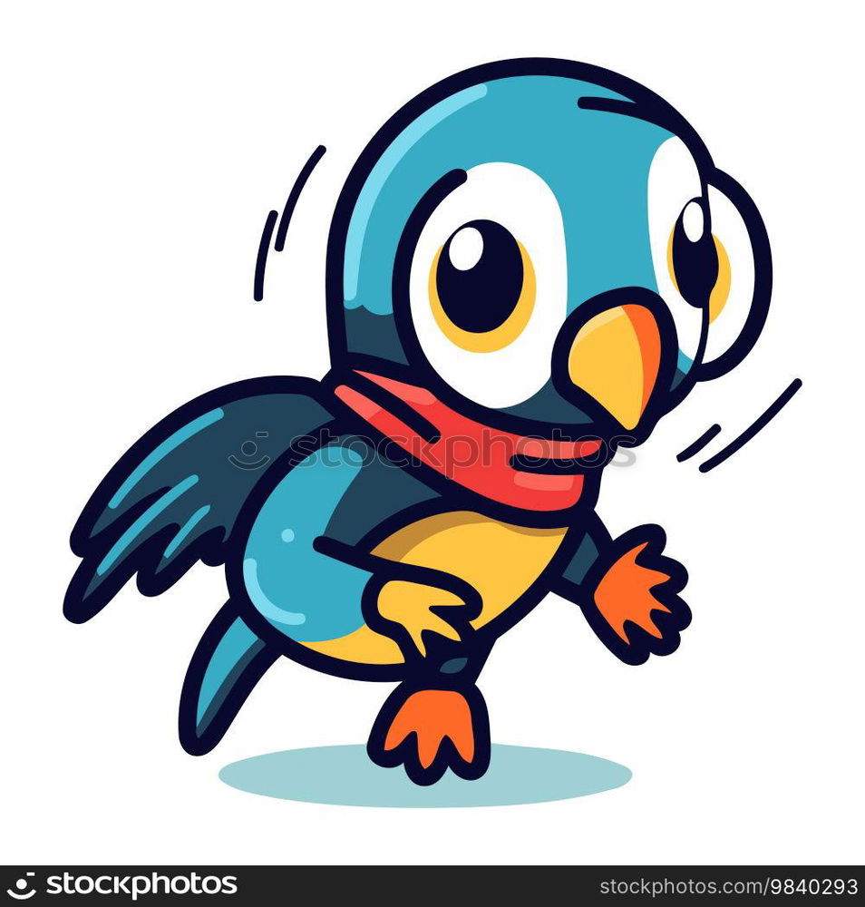 Cute Cartoon Blue Bird Character. Vector Illustration Isolated On White ...