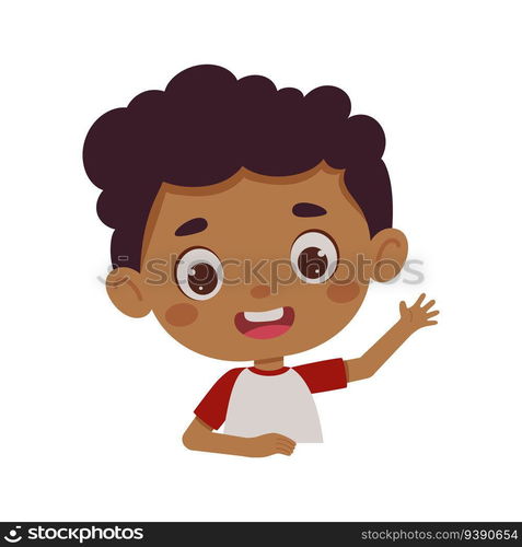 Cute cartoon little boy waving his hand. Little schoolboy character ...