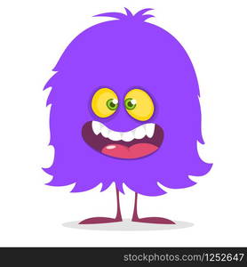 Happy tiny cartoon furry purple monster. Vector illustration. Big set ...
