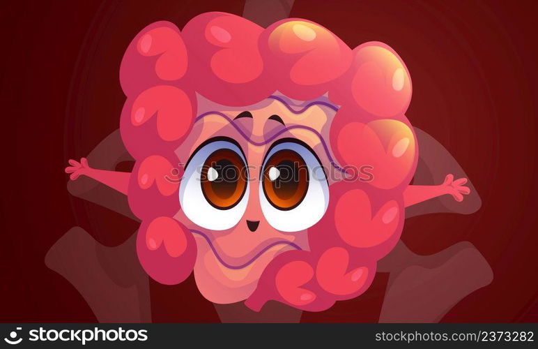 Cute character of intestine, bowel, human internal organ of digestive ...