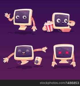 Cute computer character in different poses. Vector set of cartoon chat ...