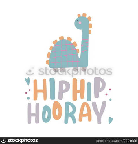 Cute dinosaur, with lettering. Cheerful letters. Vector illustration in flat cartoon ...