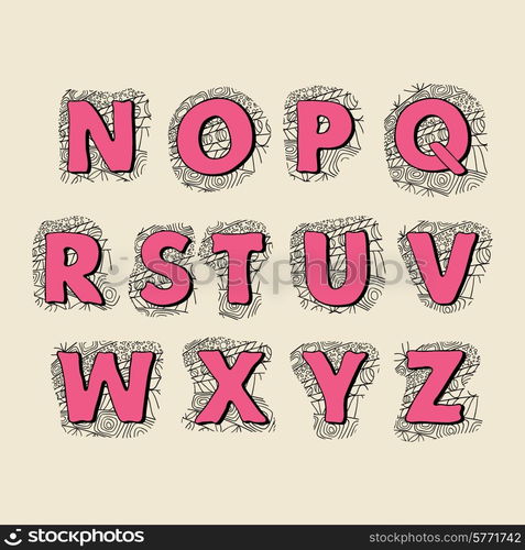 Cute hand drawn font. Vector letters set N-Z.. Cute hand drawn font ...