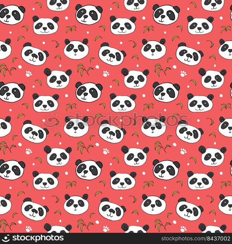 Cute Panda bear Seamless pattern. Cute Animals doodle, Hand drawn ...