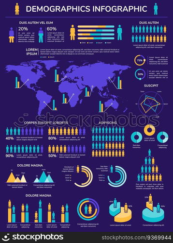 Demographics infographic. Population growth data analysis with people ...
