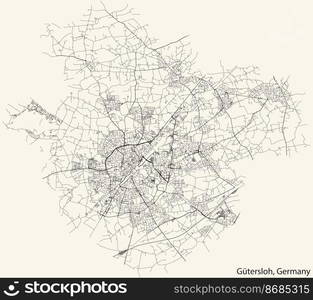Detailed navigation black lines urban street roads map of the German ...