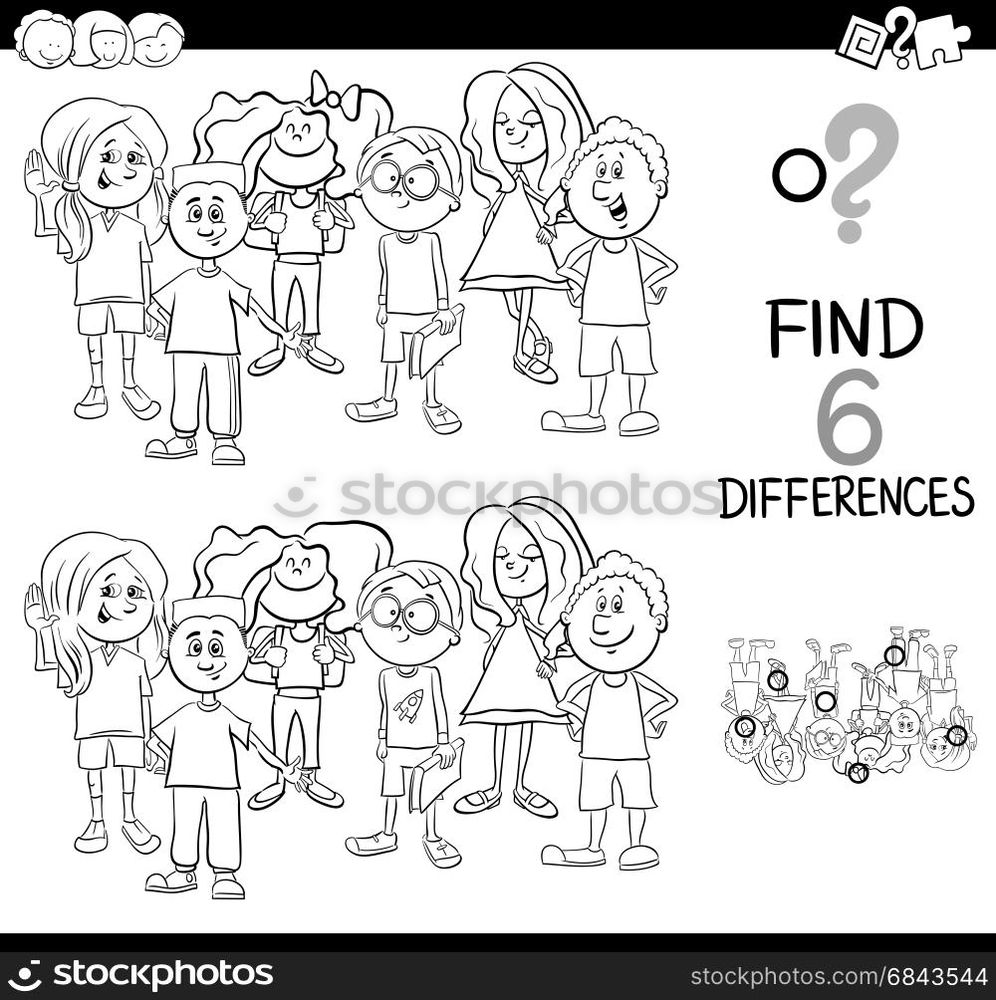 difference activity coloring page. Black and White Cartoon Illustration ...