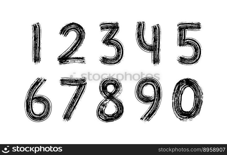 Digits set hand drawn with dry brush. Numbers logos. Rough strokes ...