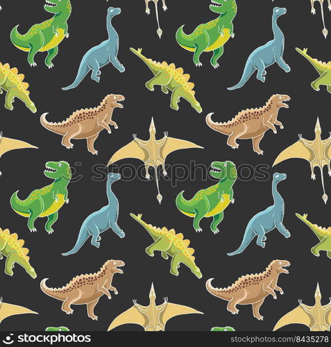 Dino Seamless Pattern, Cute Cartoon Hand Drawn Dinosaurs Doodles Vector Illustration.. Dino ...