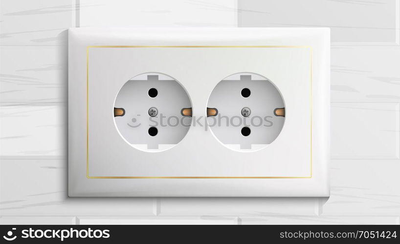 Double Grounded Socket Vector. Switch. Brick Wall. Realistic ...
