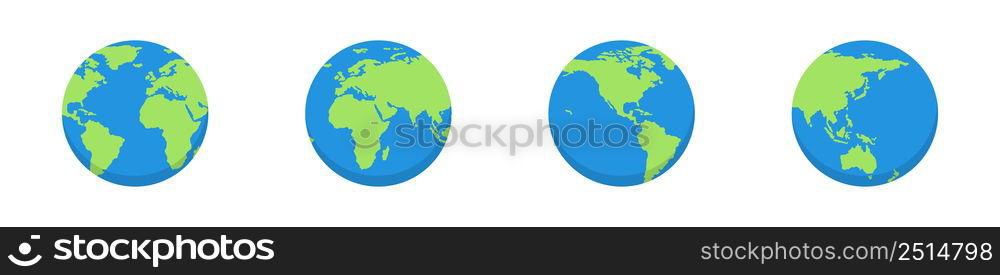 Earth globe set. World map in globe shape. Vector isolated illustration ...