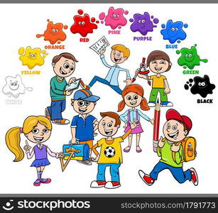 Educational cartoon illustration of basic colors for children with ...