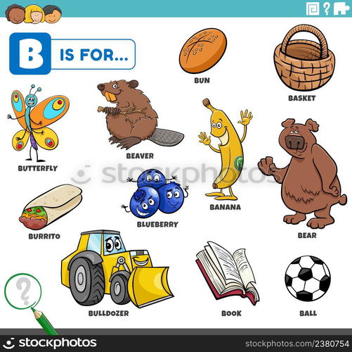 educational cartoon illustration of comic characters and objects ...
