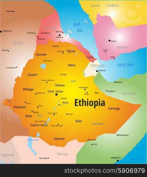 color map of Ethiopia. vector color map of Ethiopia country ...