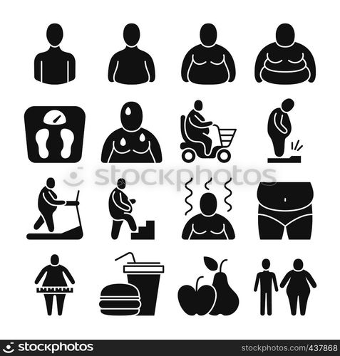 Fat obese people, overweight person vector icons. People overweight and ...